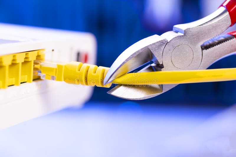 Cutting of the Network Cable with Cutters, Process of Laying the Local ...