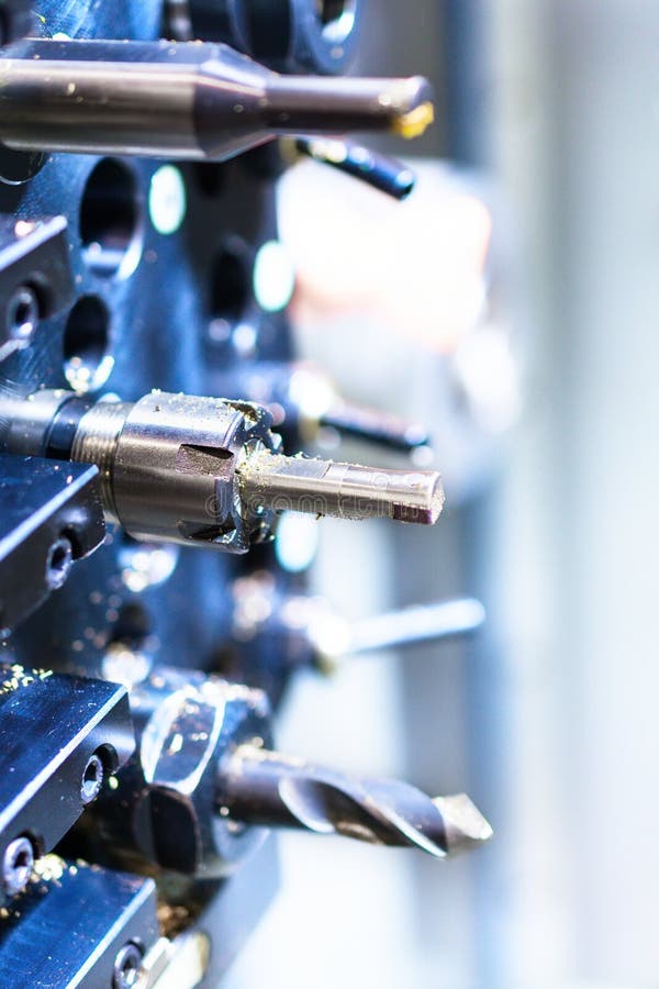 Cutters for Metal and Drill Set the CNC Machine Tool Magazine. Stock ...