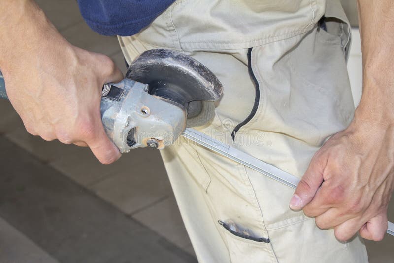 Cutting aluminum stock image. Image of constructing, hand - 42130707