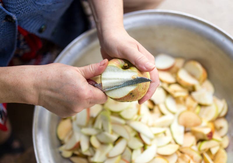Cutting an Apple with a Knife Stock Image - Image of nature, healthy ...