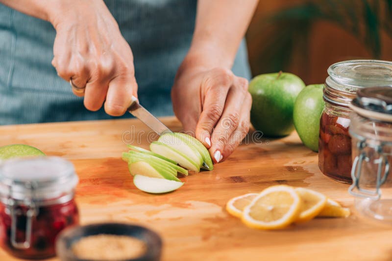 Woman Preparing Fruits for Fermentation Stock Image - Image of glass ...