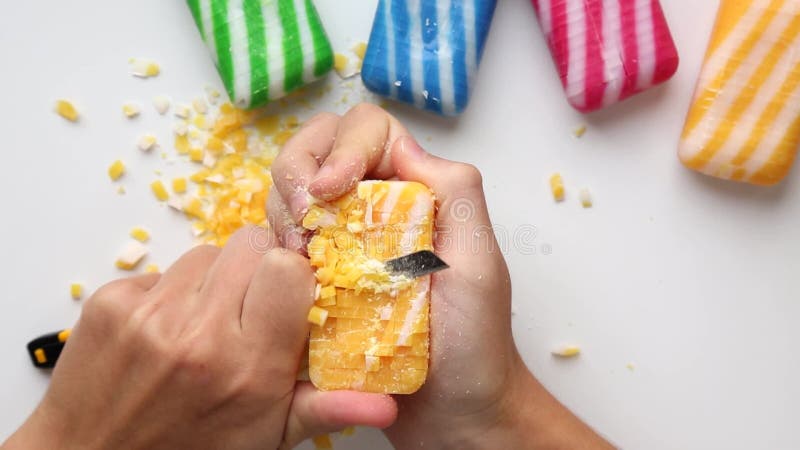Cutting ASMR Soap with a Thin Stationery Knife .Cutting Soap into ...