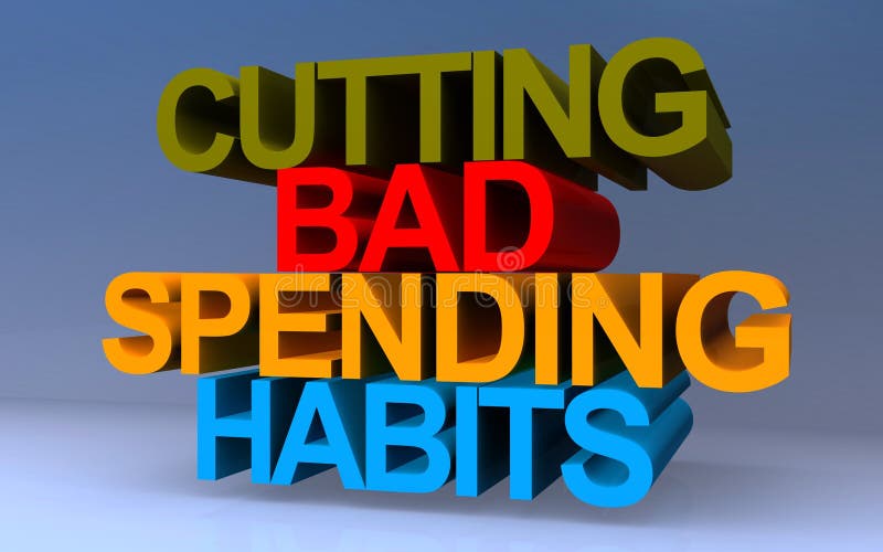 Cutting Bad Spending Habits on Blue Stock Illustration - Illustration ...