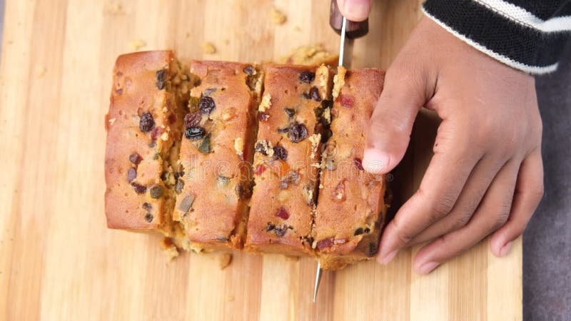 Cutting Bakery Fruit Cake on Chopping Board Stock Footage - Video of ...