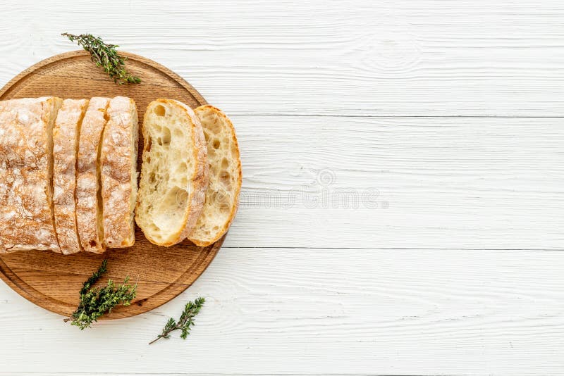 Cutting Bead Top View. Loaf of Bread on Bakery Table Stock Photo ...