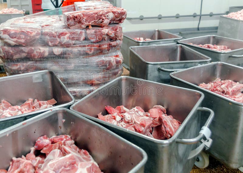 Cutting Beef at a Meat Factory Stock Photo - Image of processing ...