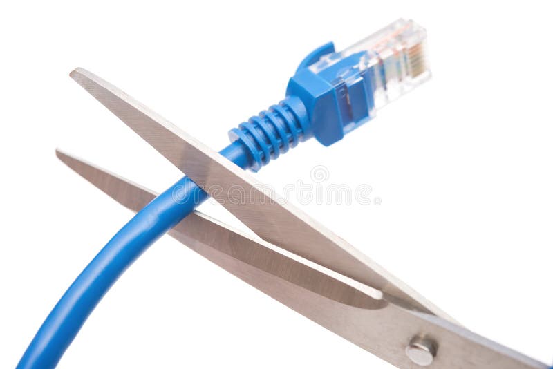 Cutting Blue Network Cable with Scissors on White Stock Image - Image ...