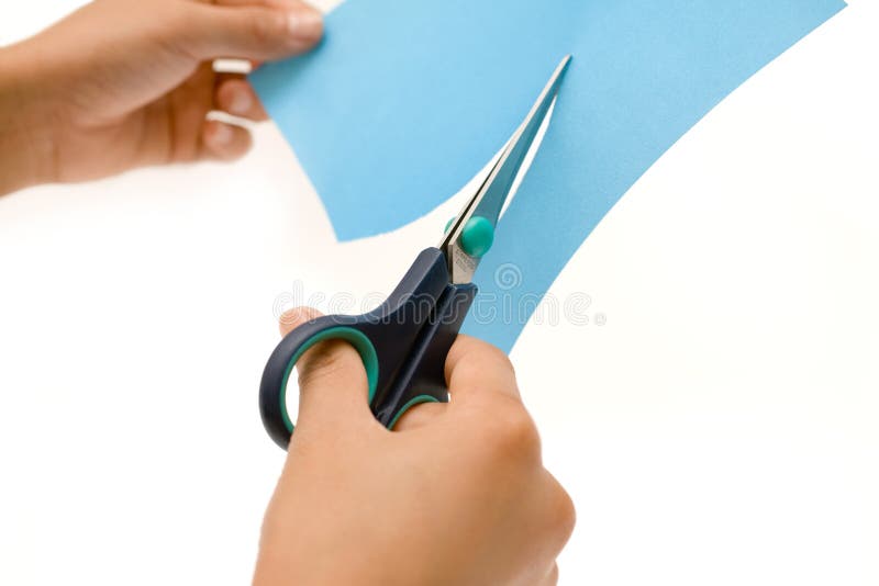 Hands Of Person Cutting Paper Stock Photo - Image of working, strip ...