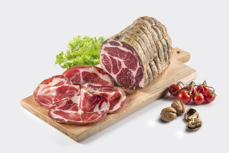 Cutting Board with Air-cured Pork Meat Coppa Stock Photo - Image of ...