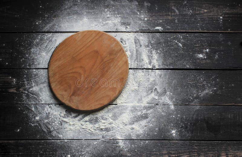 Cutting Board with Flour on a Kitchen Wooden Table Stock Image - Image ...