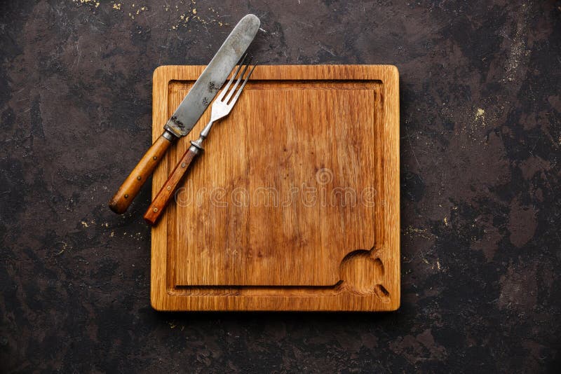 Cutting Board and Fork and Knife Set Stock Image - Image of cutting ...
