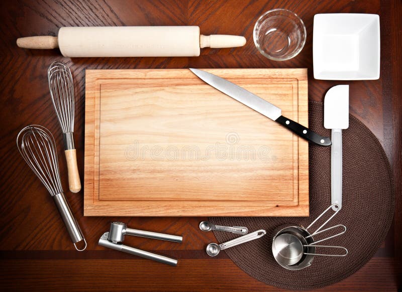 Cutting Board with Other Cooking Tools Stock Photo - Image of spoons ...