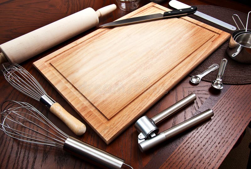 Cutting Board with Other Cooking Tools Stock Photo - Image of meal ...