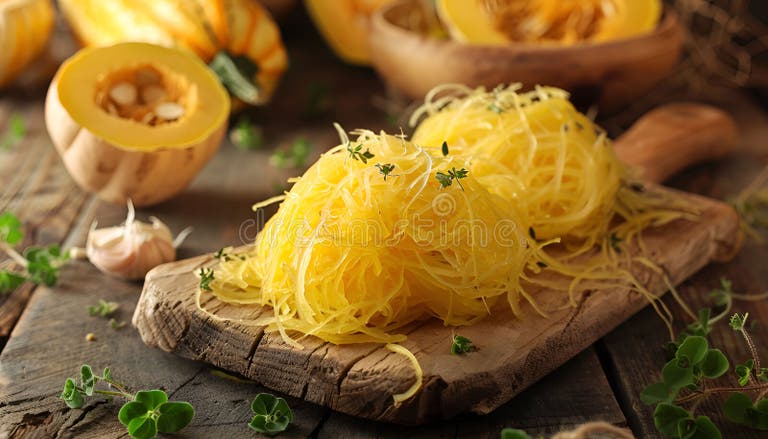 Cutting Board with Ripe Spaghetti Squash on Table Stock Image - Image ...