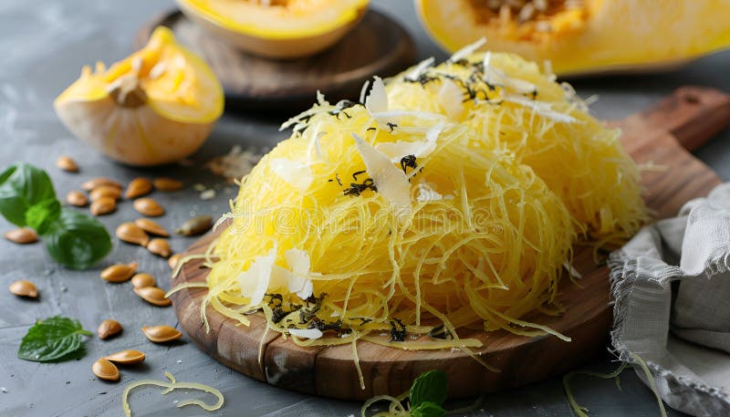 Cutting Board with Ripe Spaghetti Squash on Table Stock Photo - Image ...