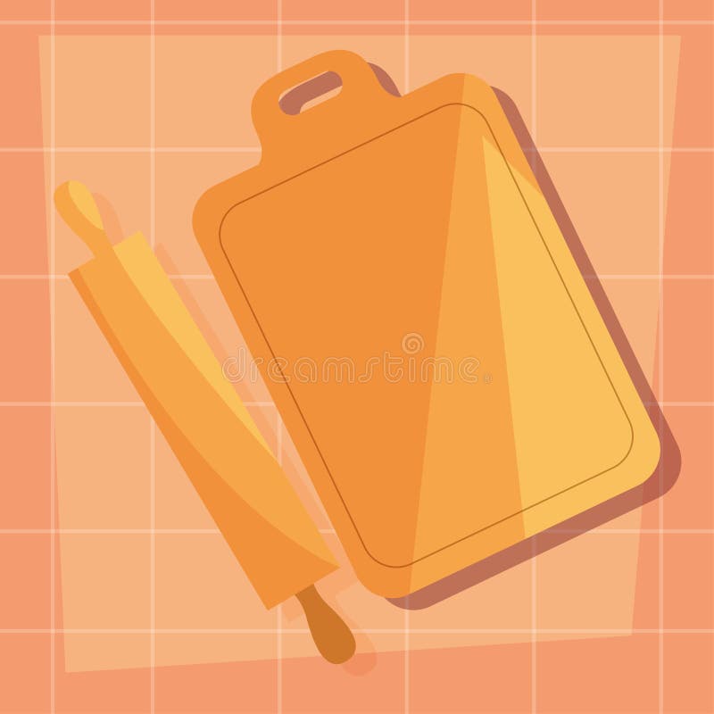 Cutting Board Rolling Pin Preparation Cooking Flat Design Stock ...