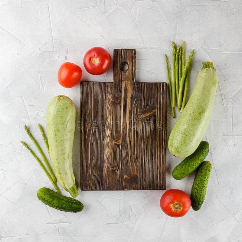 Cutting Board with Vegetables Stock Image - Image of empty, space: 97811897