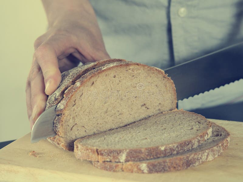 Cutting Bread Close Up Shot Stock Image - Image of flour, male: 90101095