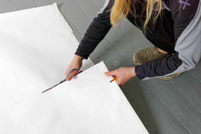 Cutting of Canvas Using Scissors Stock Image - Image of painting, tool ...