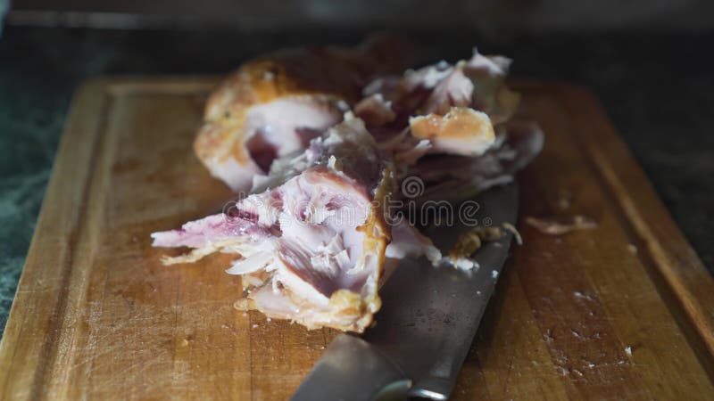 Cutting Chicken with a Sharp Knife. Hands of a Chef with a Knife Stock ...