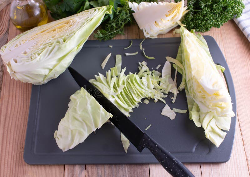Cutting and Chopping of Raw Cabbage Stock Photo - Image of vegetable ...