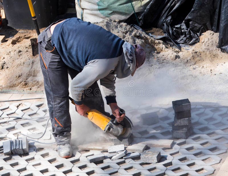 Cutting of Cobblestone Hand Machine Stock Image - Image of dust, worker ...