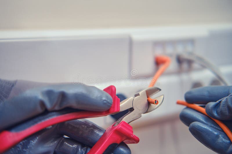 Cutting the Computer Network Wire in the Office in Pieces Stock Photo ...
