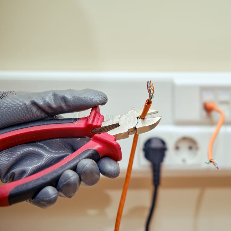 Cutting the Computer Network Wire in the Office in Pieces Stock Photo ...