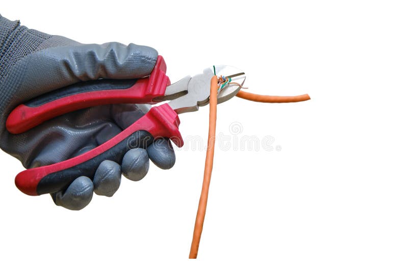 Cutting the Computer Network Wire in the Office in Pieces, Isolated on ...