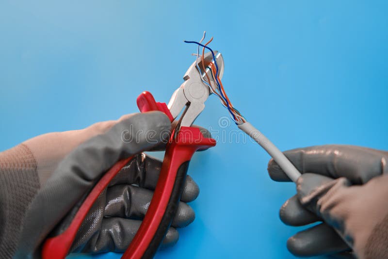 Cutting a Computer Network Wire with Wire Cutters, Blue Studio ...