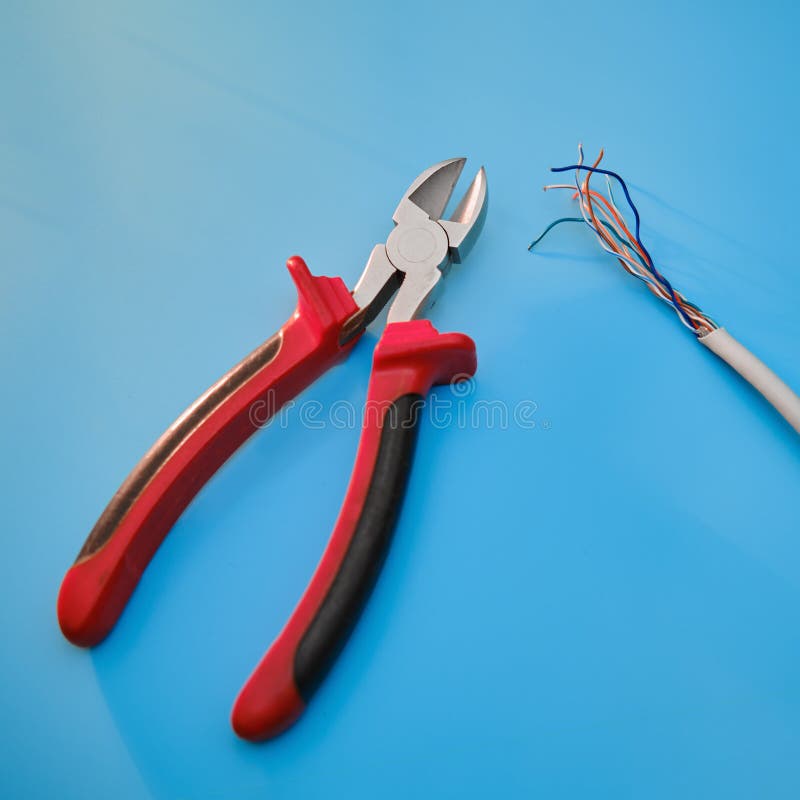 Cutting a Computer Network Wire with Wire Cutters, Blue Studio ...