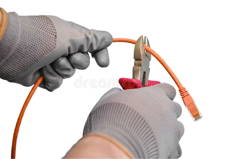 Cutting a Computer Network Wire with Wire Cutters, Blue Studio ...