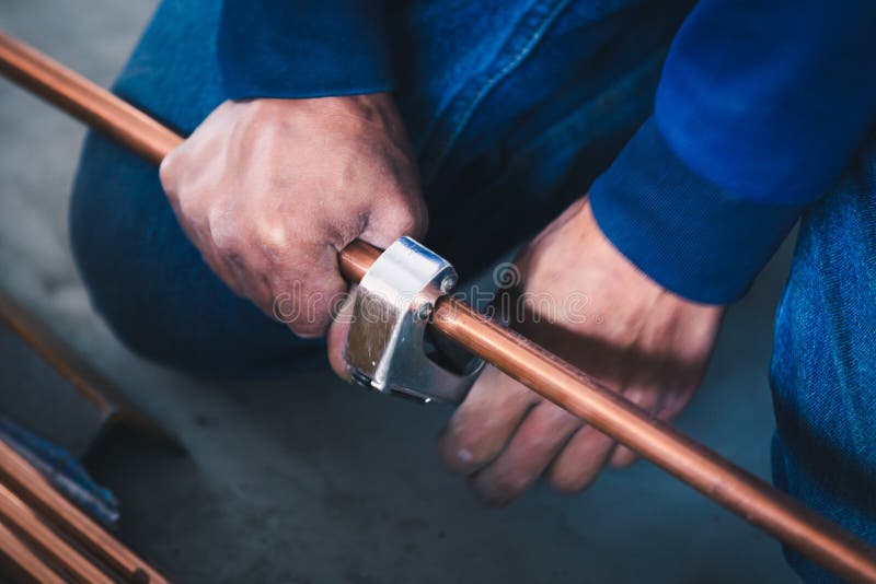 Cutting Copper Pipe Air Conditioner Stock Image - Image of bazing, leak ...