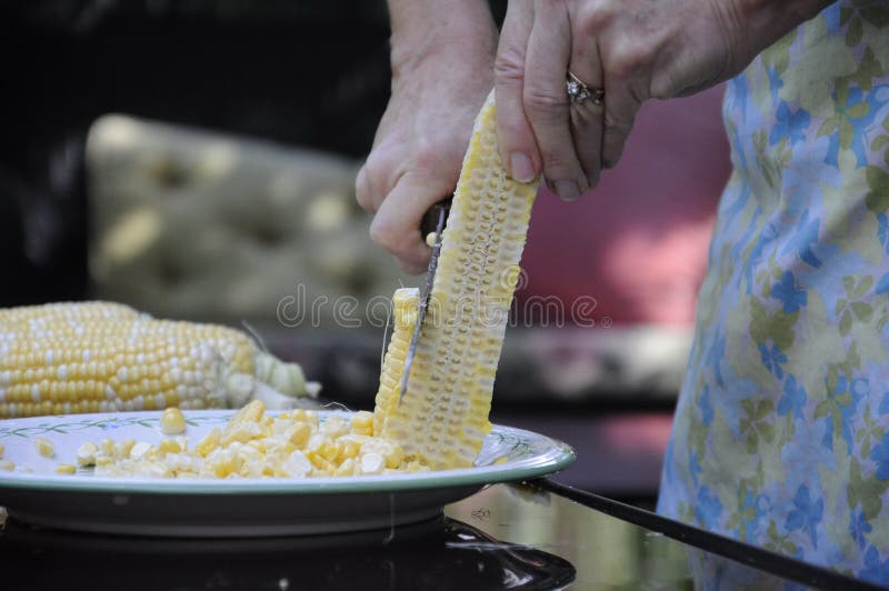 Cutting corn of the cob stock image. Image of canada - 125607433