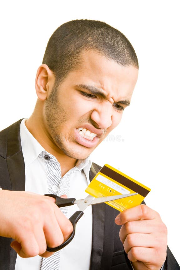 Cutting a credit card stock image. Image of bankruptcy - 9090695