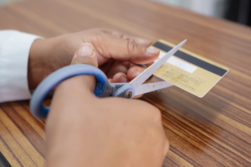 Cutting Credit or Debit Card with Scissors after Cancel Stock Image ...