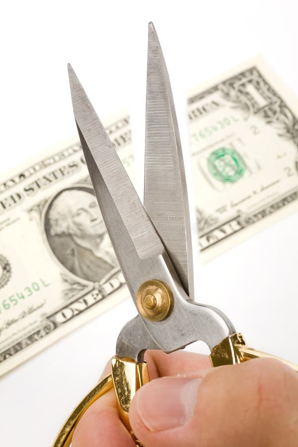 Hands with Scissors Cutting Money Stock Photo - Image of abstract, idea ...