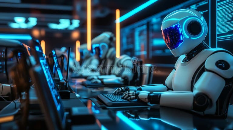 A Cutting-edge AI Agent Operates in a High-tech Setting with Robotic ...