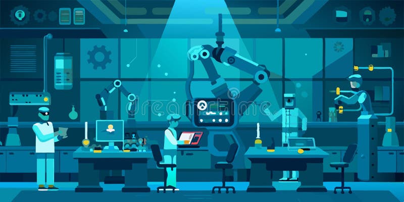 Cutting-Edge AI Robotics Laboratory Stock Illustration - Illustration ...