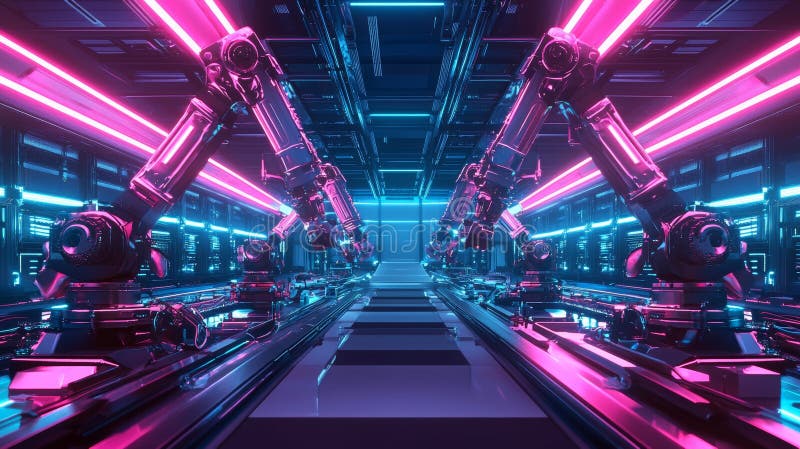 Cutting Edge Automation Using Robotic Arms In A Smart Factory Environment Stock Image Image Of