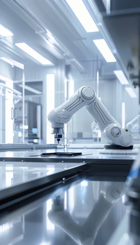 Cutting-Edge Biotech Lab: Robotic Arms Assembling Neural Implants for ...