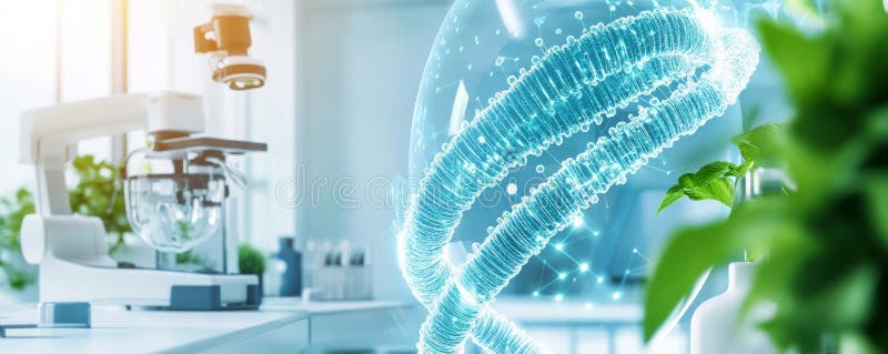 Cutting-Edge Biotechnology Lab with Digital Screens and Genetic Data ...