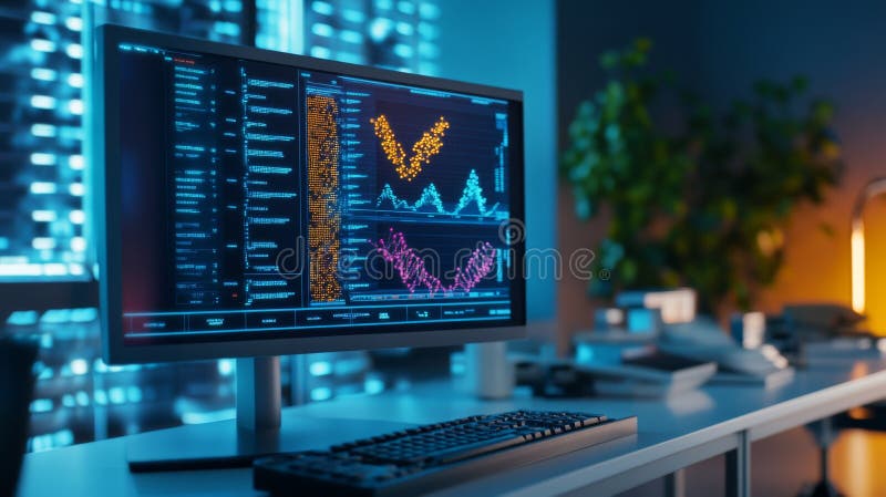 Cutting-Edge Biotechnology Lab with Digital Screens and Genetic Data ...