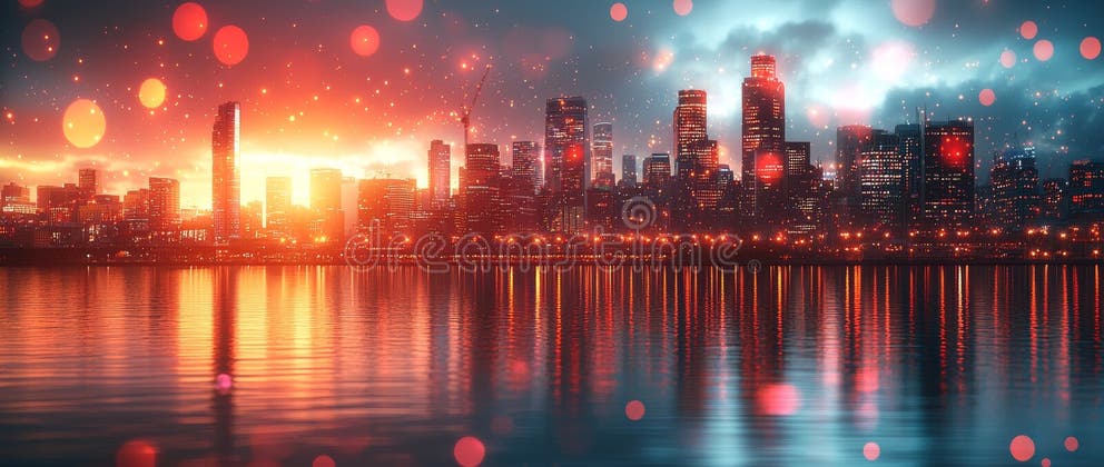 A Cutting-edge City Skyline Featuring Abstract Data Visualizations and ...