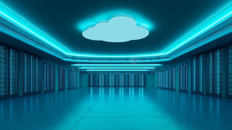 A Cutting-edge Cloud Computing Data Center Featuring Servers and a Cloud Symbol Stock Photo ...
