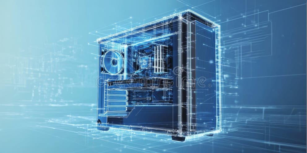 Modern Computer System Circuit Board Wireframe Design High Tech PC ...