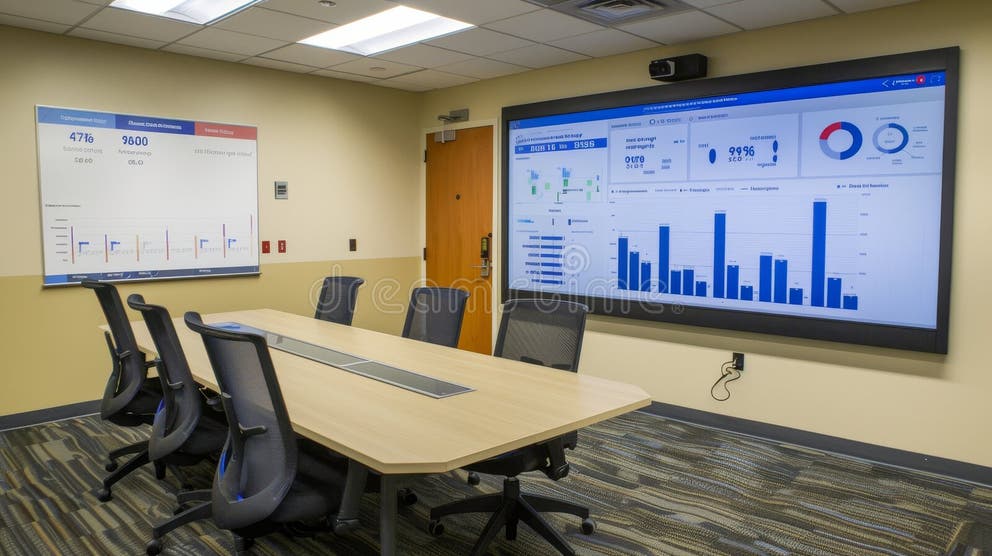 Cutting Edge Conference Room with Advanced Tech and Futuristic Data ...