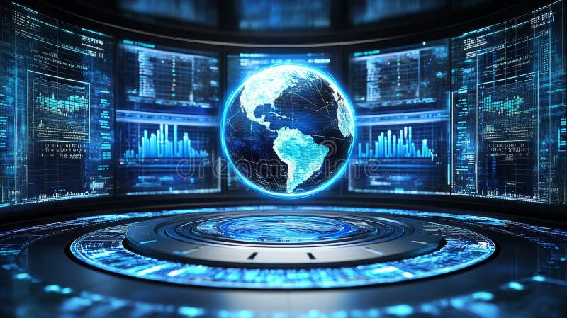 A Cutting-edge Control Room Featuring a Luminous Globe in the Middle ...