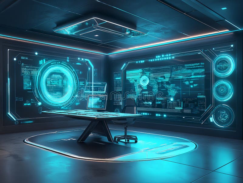 Cutting Edge Control Room with Holographic Projections and Displays ...