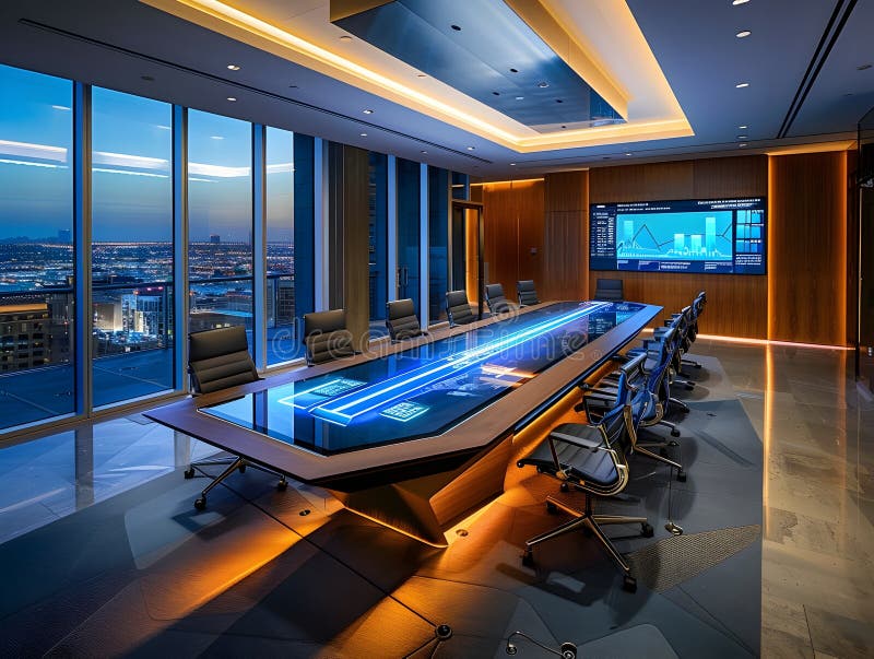 Cutting Edge Corporate Boardroom with Holographic Table and Gesture ...